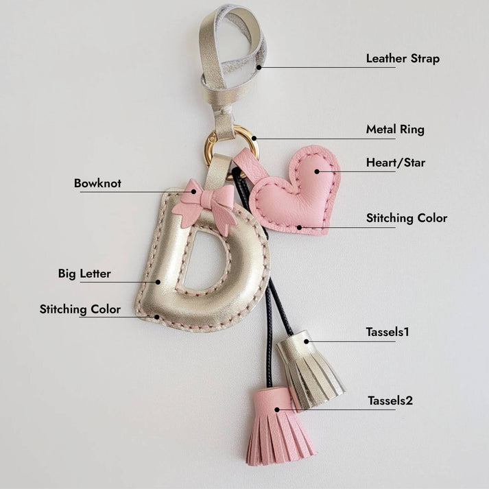 Letter Bag Charm - Handmade Leather Initials Keychain | WittyWilding