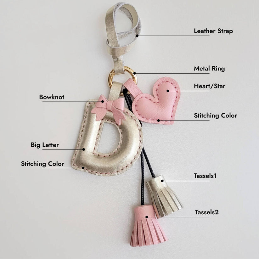 Letter Bag Charm - Handmade Leather Initials Keychain | WittyWilding