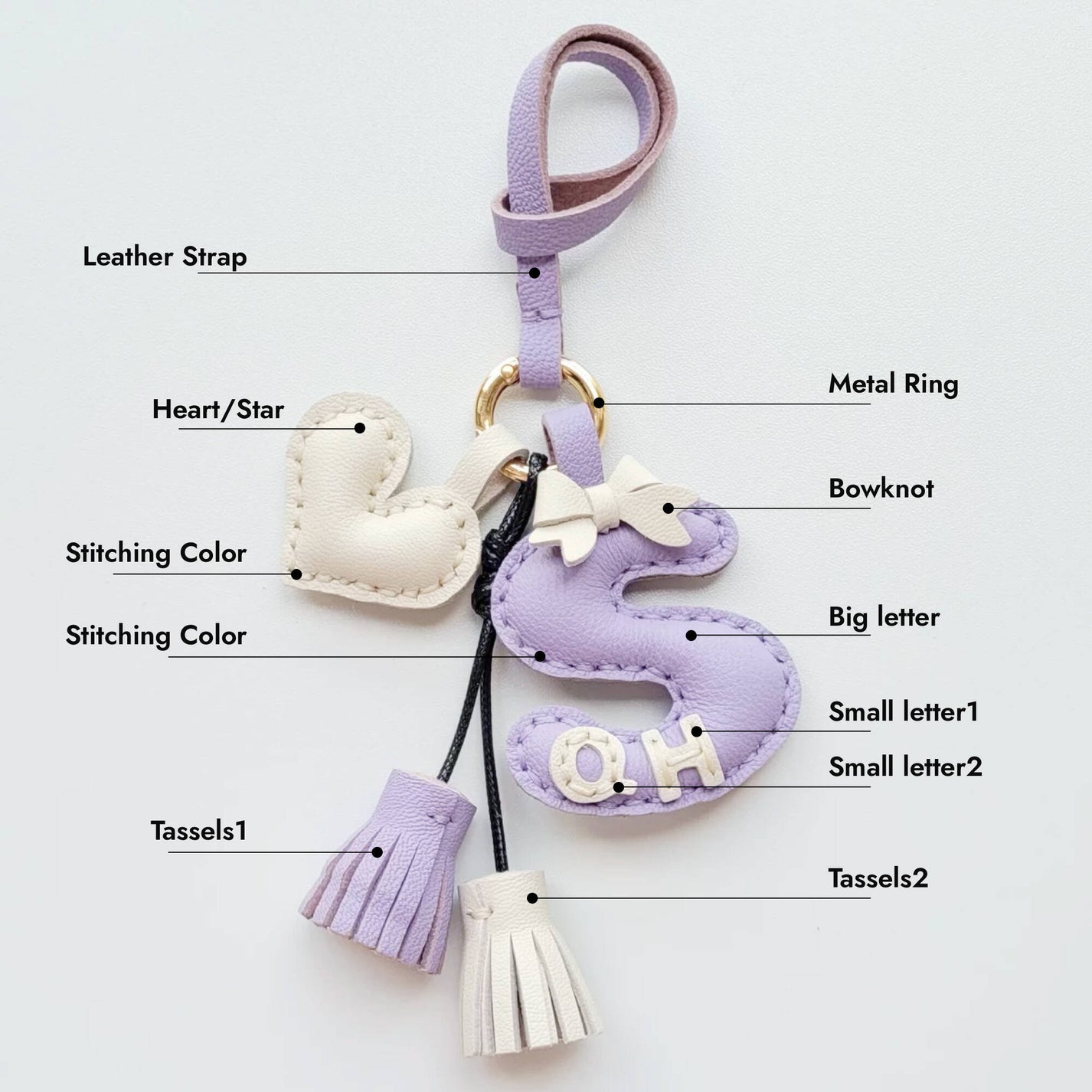 Letter Bag Charm - Custom Leather Initial keychain｜WittyWilding