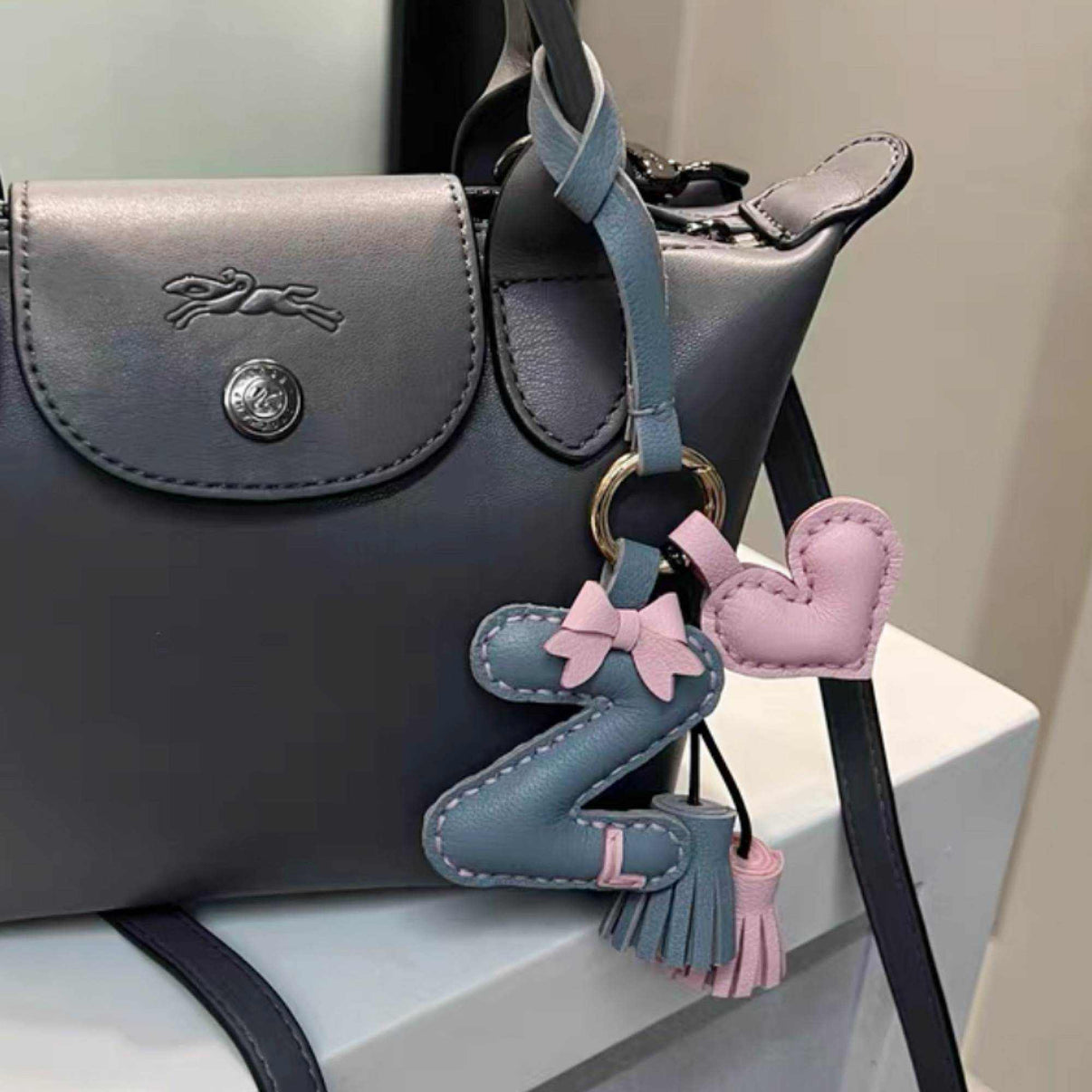 Letter Bag Charm - Custom Leather Initial keychain｜WittyWilding