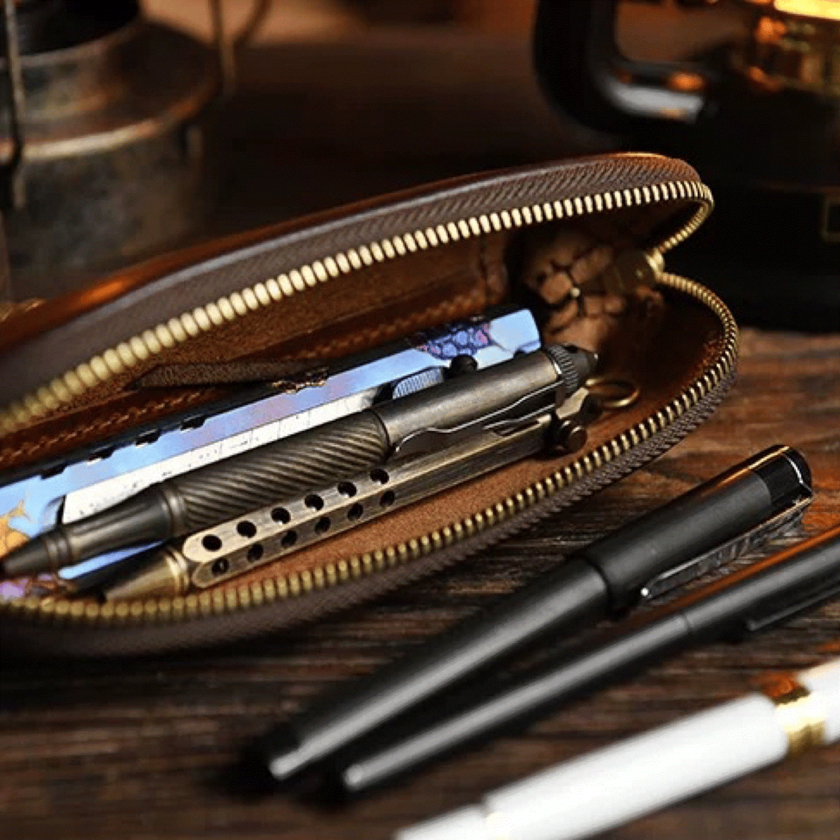 Leather Pencil Case - Vintage Zip Pouch for Pens, Stationery – WittyWilding